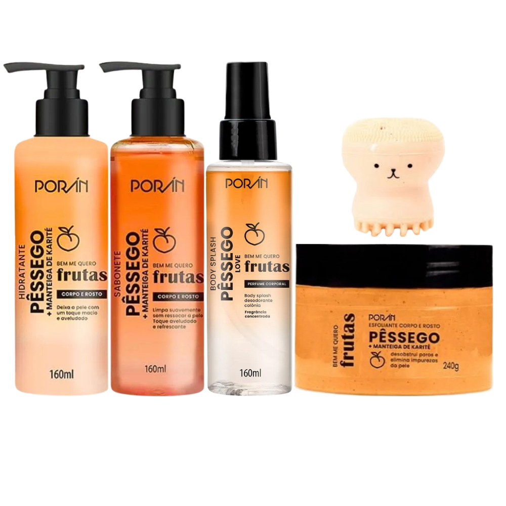 Kit Cuidado Corporal Poran Pêssego Completo + Esponja Polvo | Shopee Brasil