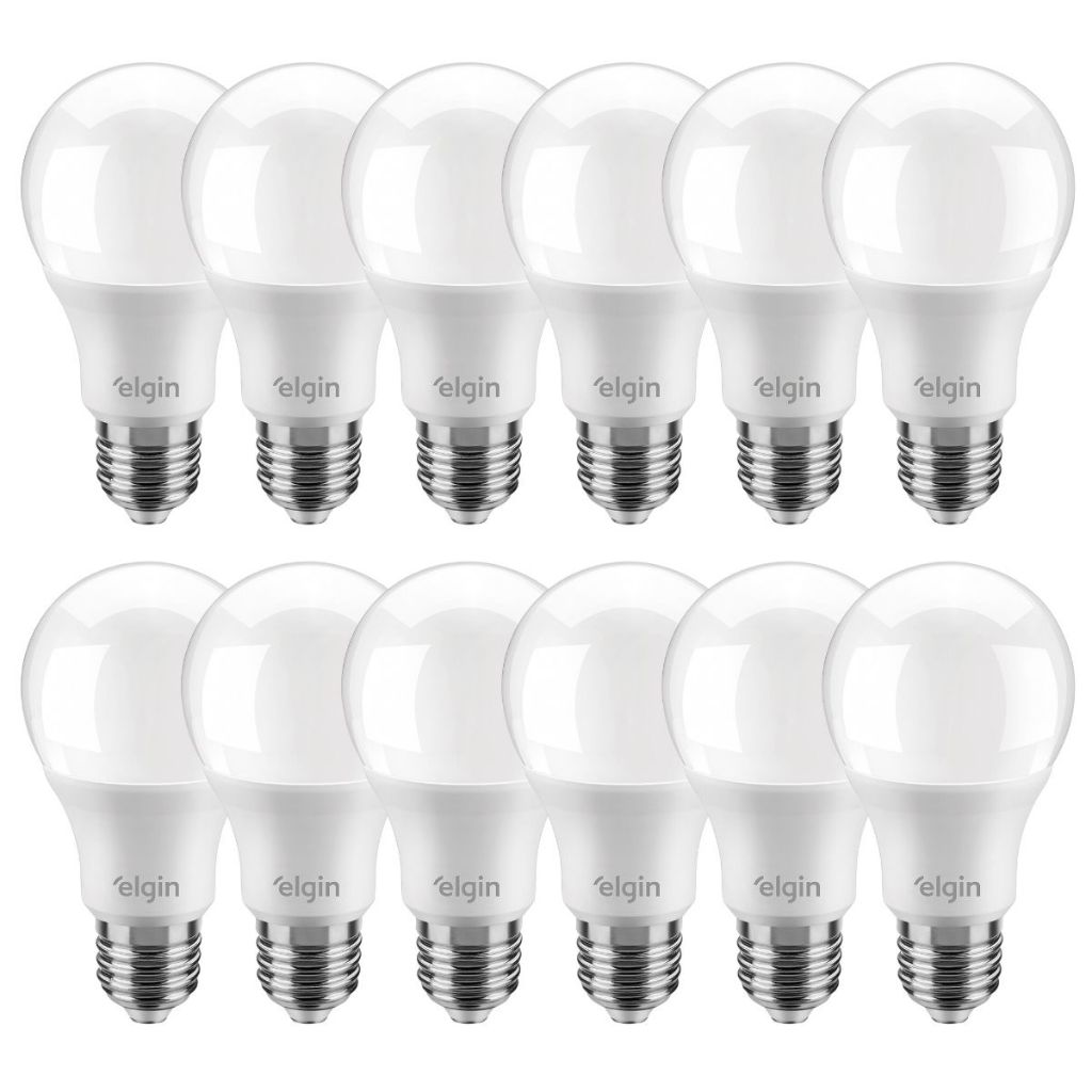 Kit 12 Lâmpadas Led Bulbo 9w E27 Branco Frio 6500K - Elgin | Shopee Brasil