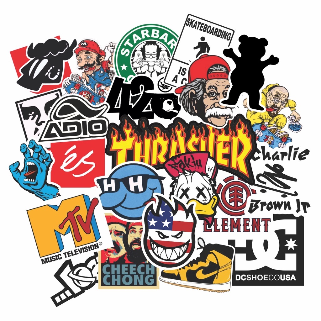 Kit 36 Adesivos de Skate Stickers À Prova D 'Água Cartelas | Shopee Brasil
