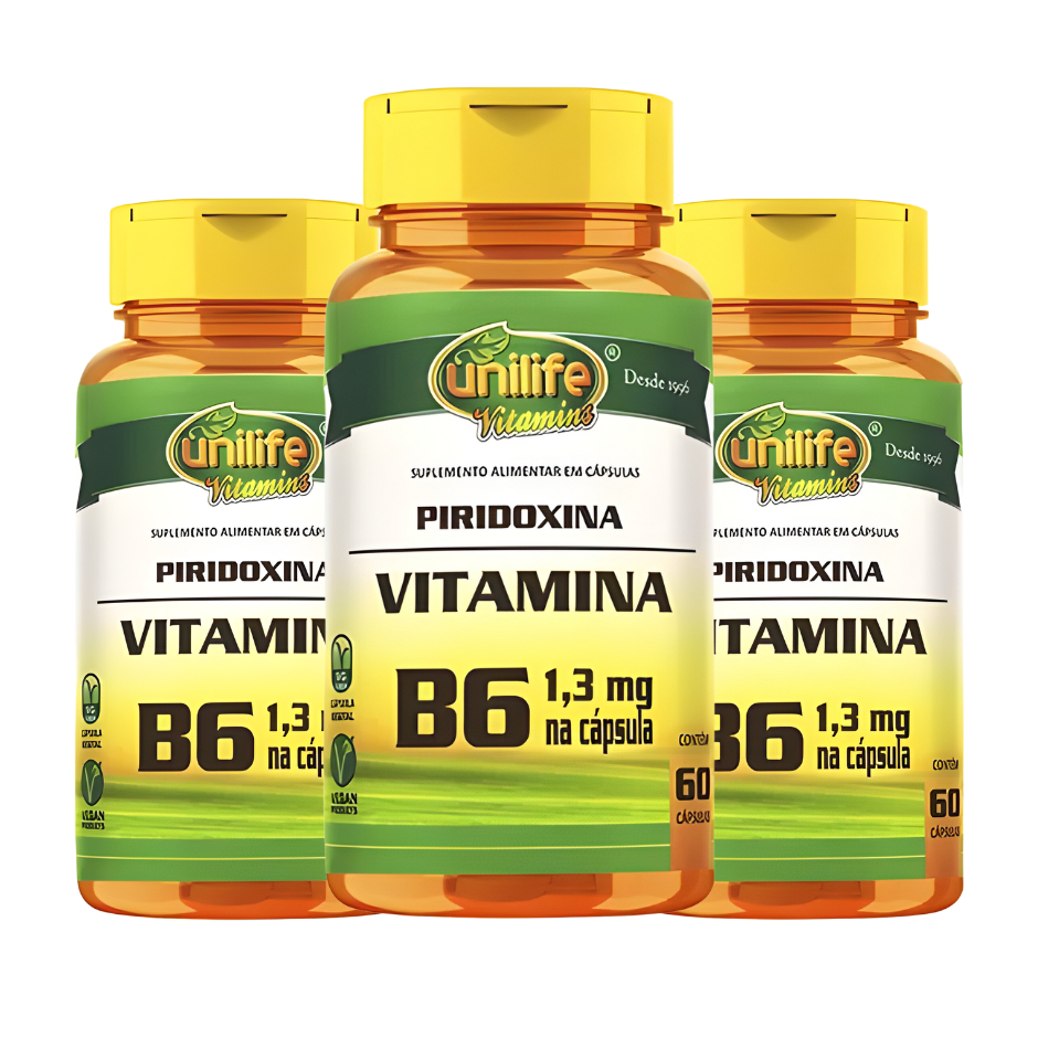 KIT C/3 Un Vitamina B6 Piridoxina 500mg 180 Caps Vegan - Unilife | Shopee Brasil