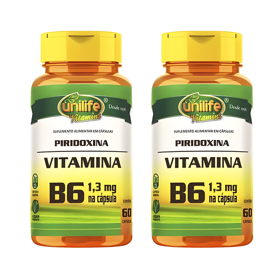 KIT C/2 Un Vitamina B6 Piridoxina 500mg 120 Caps Vegan - Unilife | Shopee Brasil