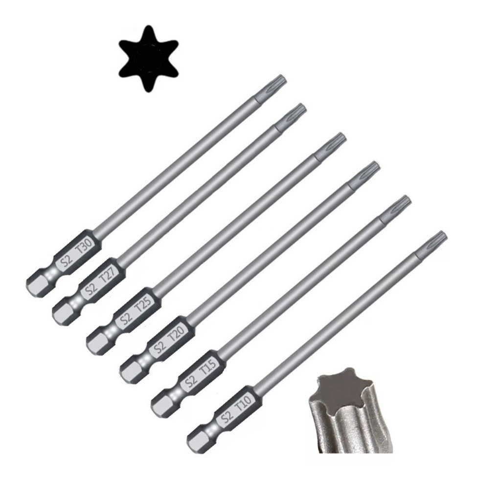 Kit Ponteiras Bits Torx Longos T15 T20 T25 T27 T30 X 75mm de Comprimento | Shopee Brasil
