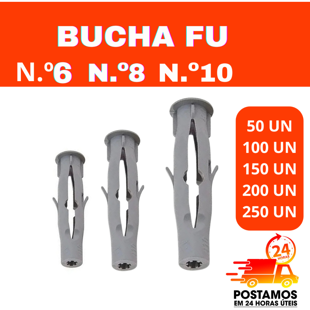 Bucha Plastica Para Tijolo Oco Bucha Fu Nº 6 Nº 8 Nº 10/kit até 500 ...