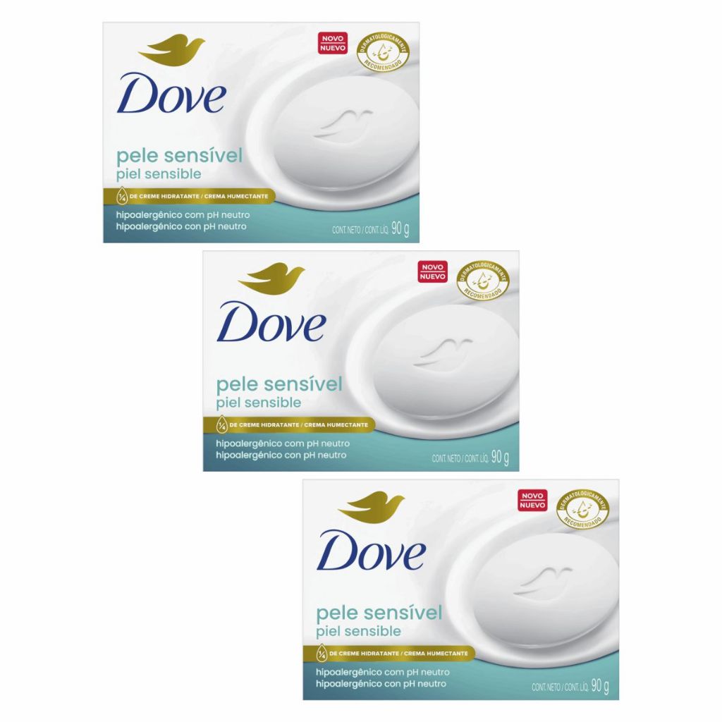 Kit 3 Sabonetes Dove Pele Sensível Hipoalergênico PH Neutro 90g ...