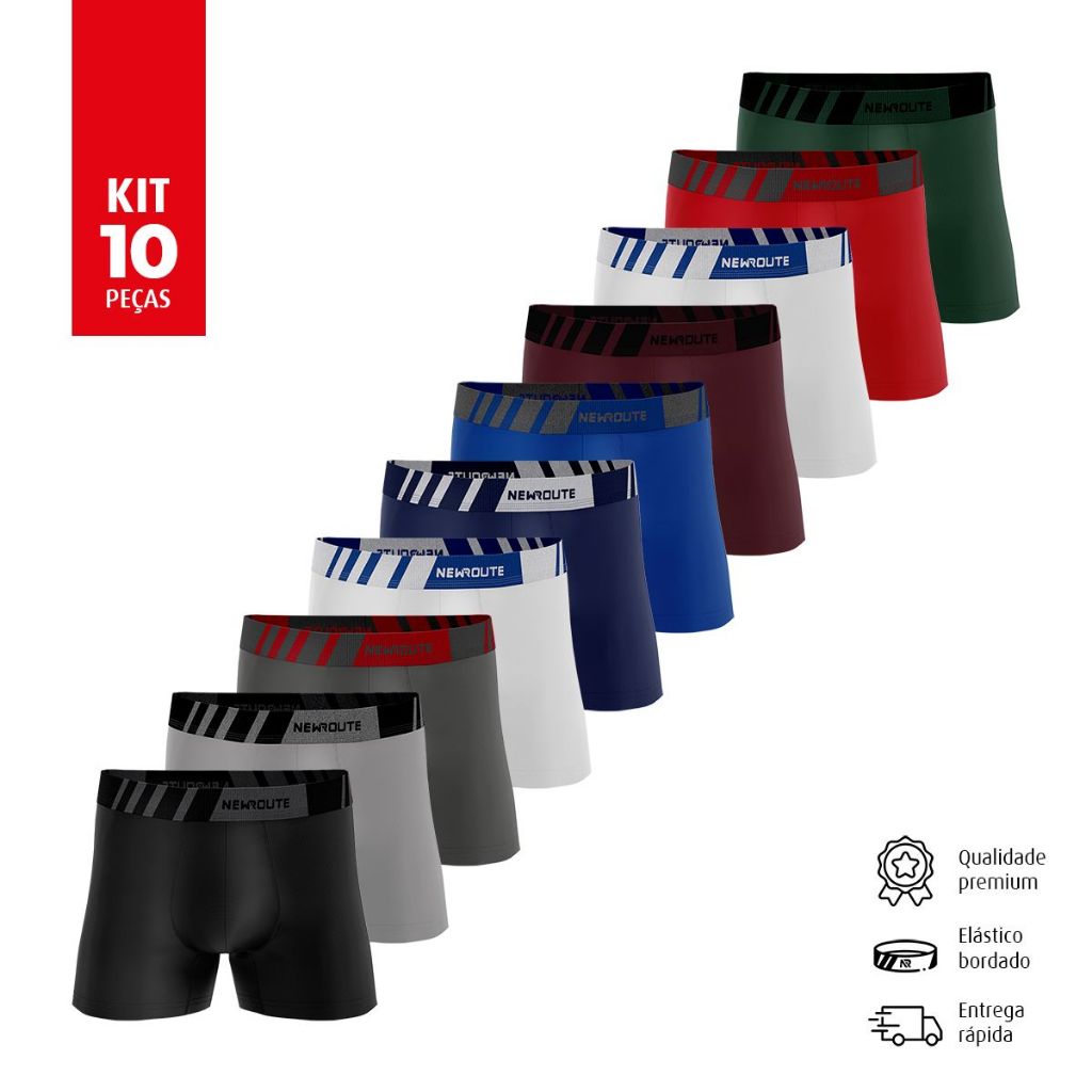 Kit com 10 Cuecas Boxer Adulto Masculino Cueca Box Microfibra e Algodao | Shopee Brasil