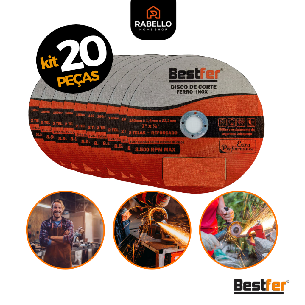Kit 20 Disco de Corte 4.1/2 Para Ferro/Inox 115mm Corte Fino Bestfer ...