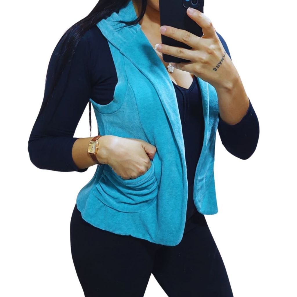Colete azul TREND COLOR em Veludo com Capuz e Bolso (UNISEX) Peça ...