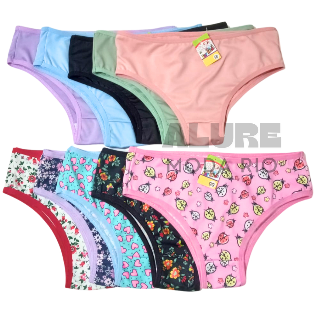 Kit 10 Calcinhas Infantil Feminina Microfibra Romantic Lisa e Estampada ...