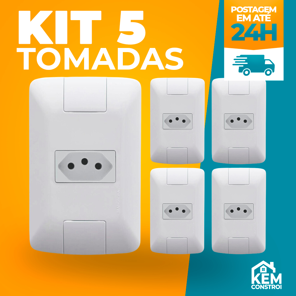 kit Tomadas Simples para parede com 5 Unidades Conjunto 4x2 com 1 ...