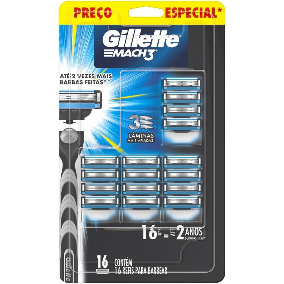 Carga para Aparelho de Barbear Gillette Mach3 com 16 unidades | Shopee ...