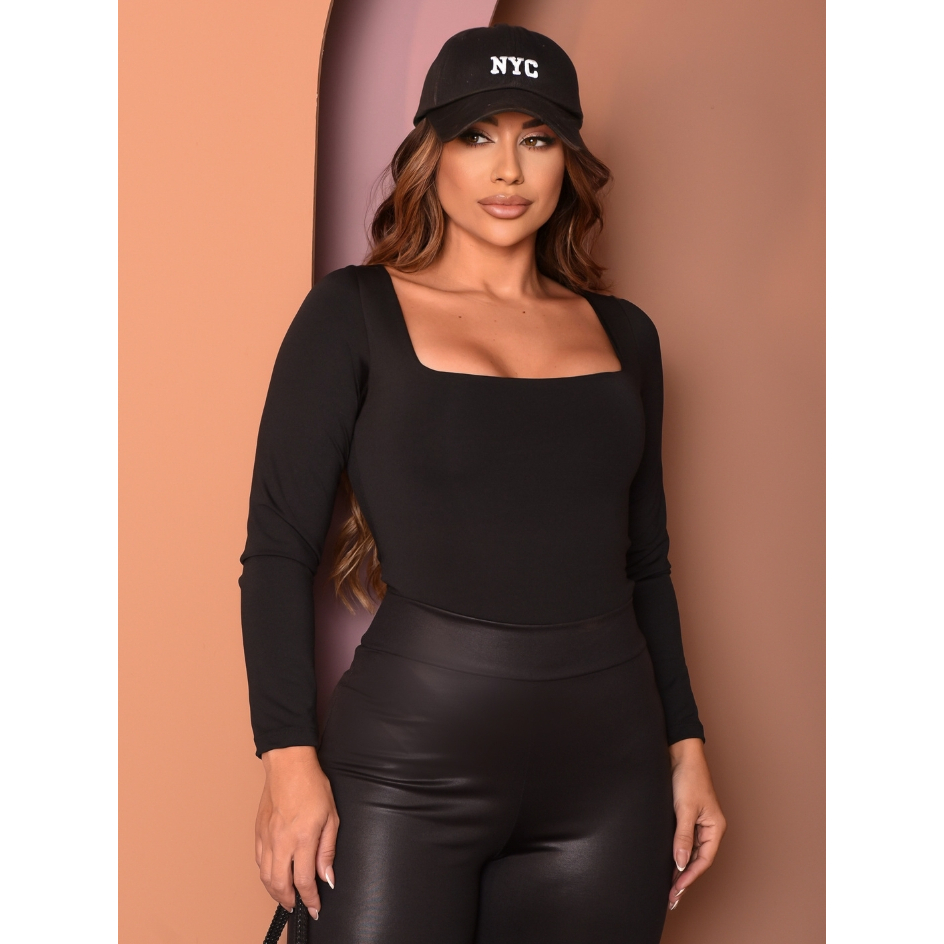 Body Collant Feminino Manga Longa Com Decote Quadrado Com Forro no ...