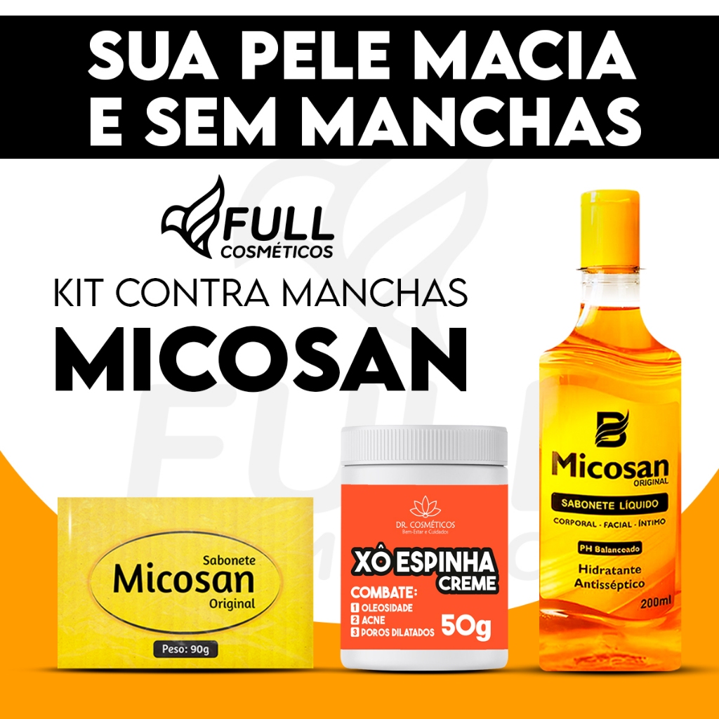 KIt Tratamento anti acne Pomada Xô Espinha + Sabonete em Barra e Sabonete Liquido Micosan ...
