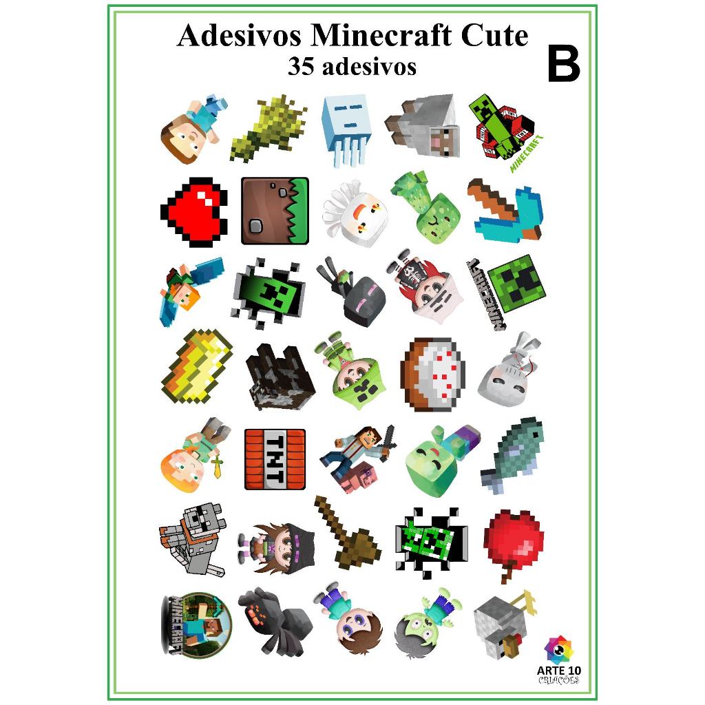 ADESIVOS MINECRAFT CUTE - AUTO COLANTE - CARTELA C/ 35 ADESIVOS ...