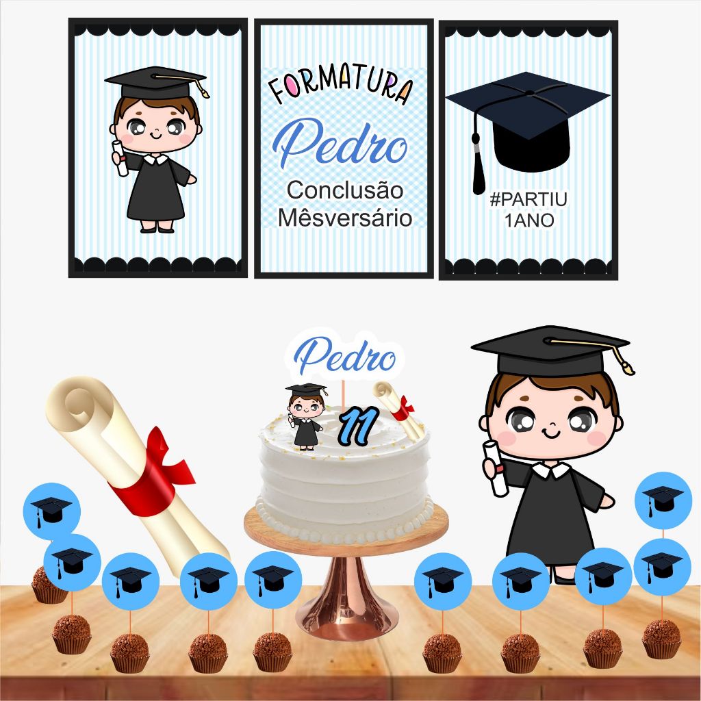 Kit Festa Formatura 11 Meses Menino - Kit Bolinho formatura mesversário ...