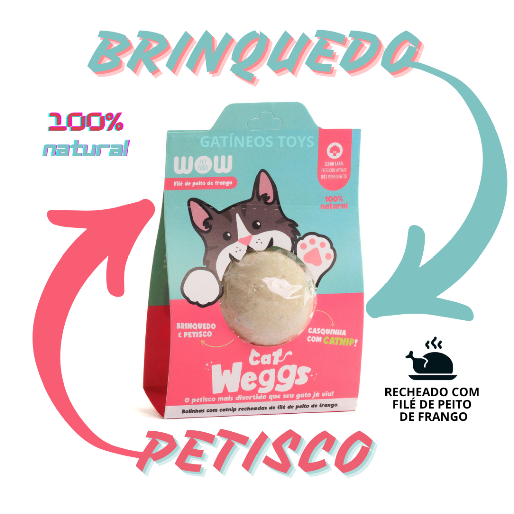 WOW Cat Weggs Petisco 100% Natural para gatos frango catnip BOLINHA ...
