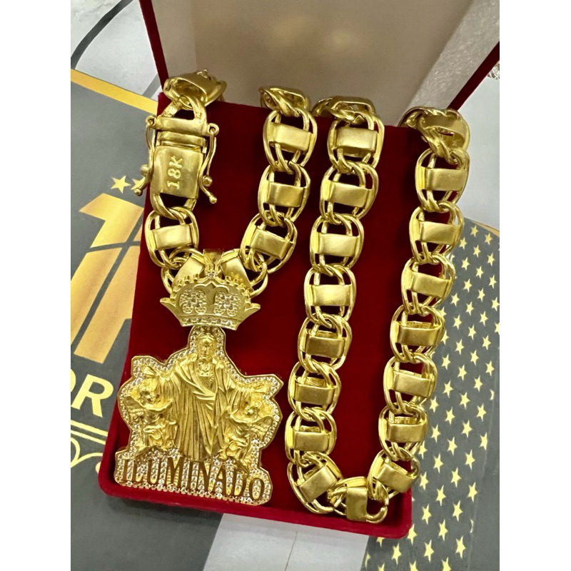 Corrente dubai 15mm 70cm+ Pingente Jesus iluminado de moeda antiga pura ...