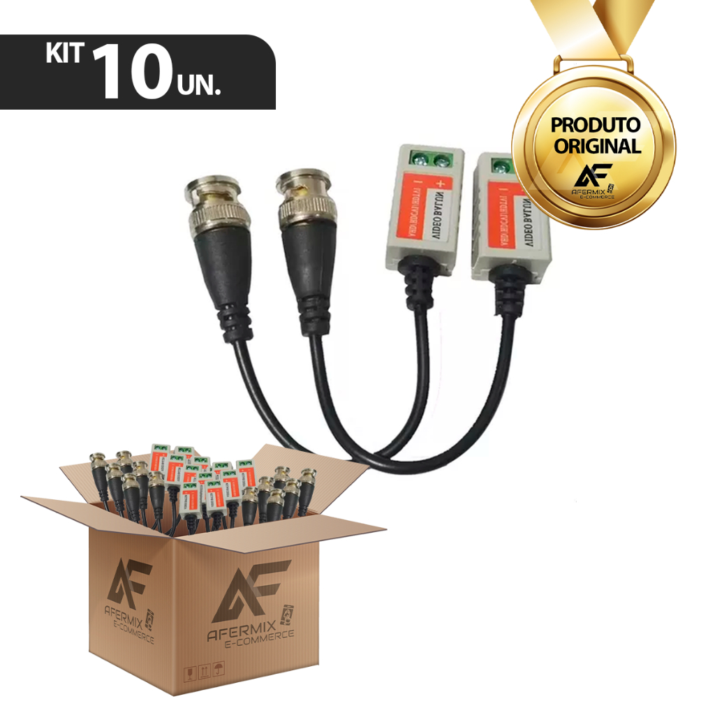 Kit 10 Par Conversor Vídeo Balun Passivo Hd Cftv Cvi/tvi/ahd | Shopee ...