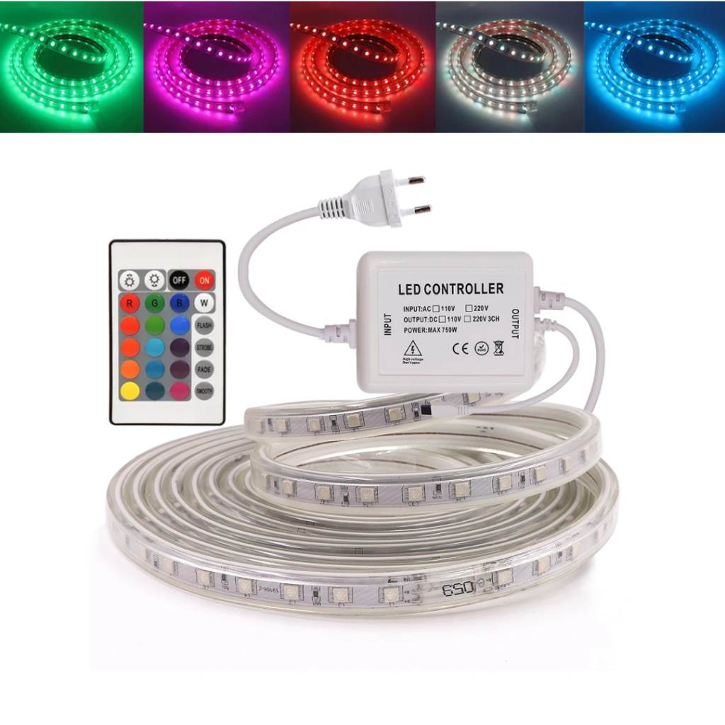 20 Metros Mangueira Led RGB 5050 Colorida + Controle Bluetooth + Fonte ...