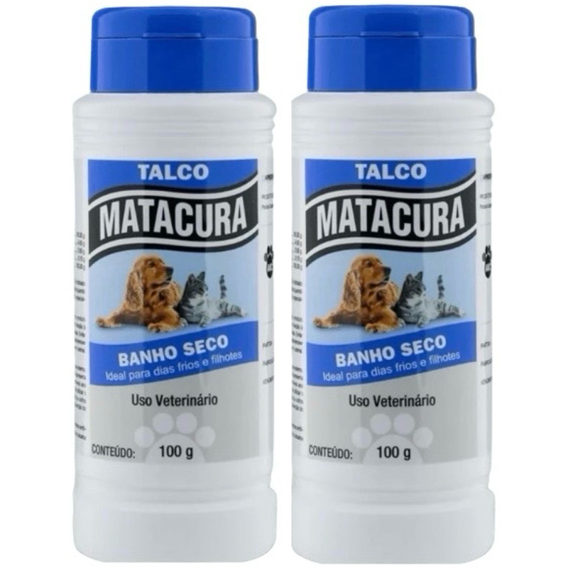 Kit C/2 Talco Banho Seco Matacura para cães e gatos e até filhotes 100g ...