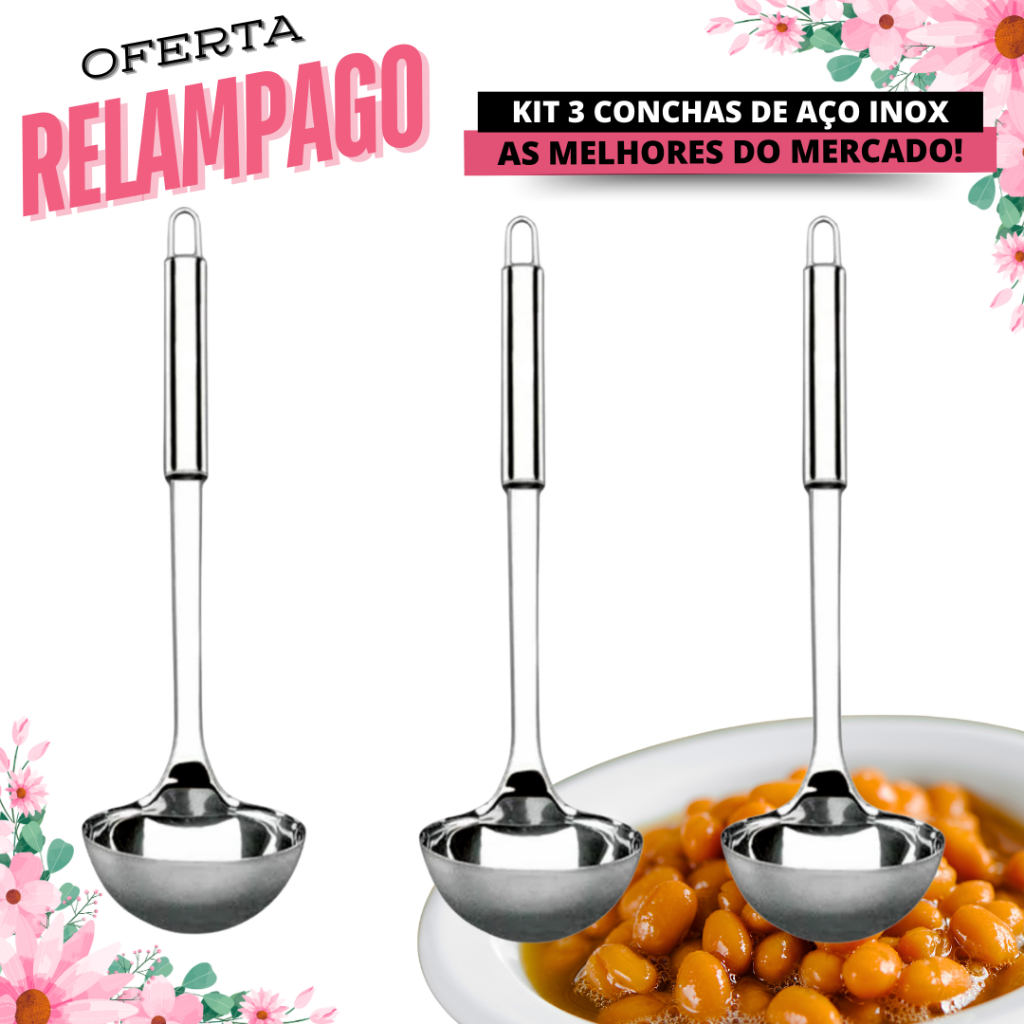 Kit 3 Conchas De Aço Inox Premium Para Pegar Feijão e Arroz Para Casa e ...