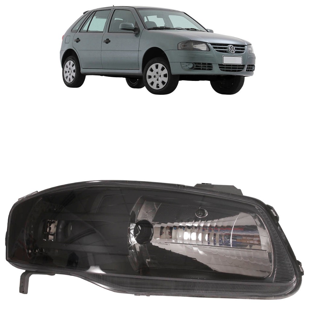 Farol Dianteiro Gol G4 2006 2007 2008 Máscara Negra Lente Lisa em ...