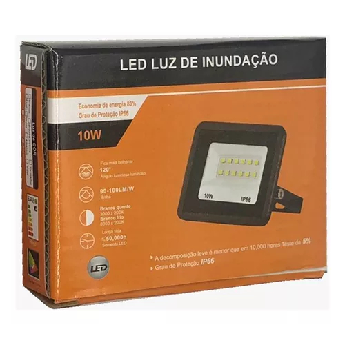 Refletor Holofote Slim LED: 10W, 20W, 30W, 50W, 100W - Preto, Luz branca 6500K | Shopee Brasil