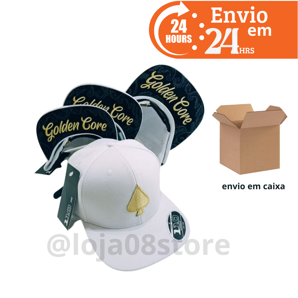 Boné golden core branco preto aba reta masculino fitão regulável bone ...