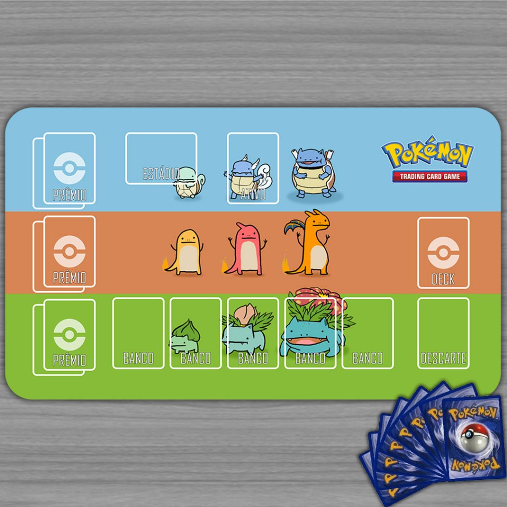 PLAYMAT POKÉMON TCG - SQUIRTLE BULBASSAUR CHARMANDER | Shopee Brasil