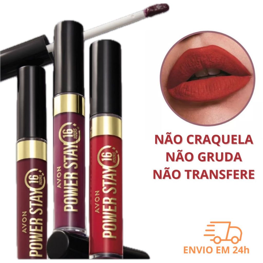 Batom Liquido Power Stay Avon 16 Horas Longa Duração Glitter ou Matte ...