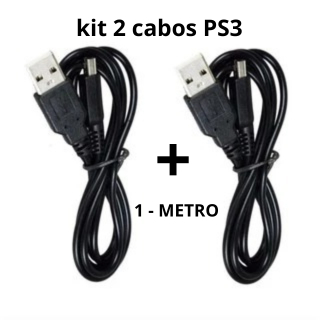 Kit 2 Cabos Controle PS3 GE V3 1 metro Carregador Usb 2.0 Para Controle ...
