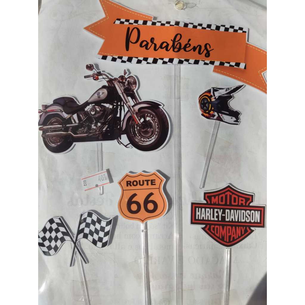 Topo de bolo moto estrada radical Harley-Davidson parabéns topper ...