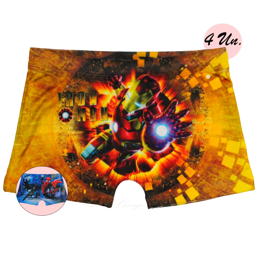 KIT 4 Cuecas Boxer Infantis Estampadas Herois e Personagens Sublimado ...