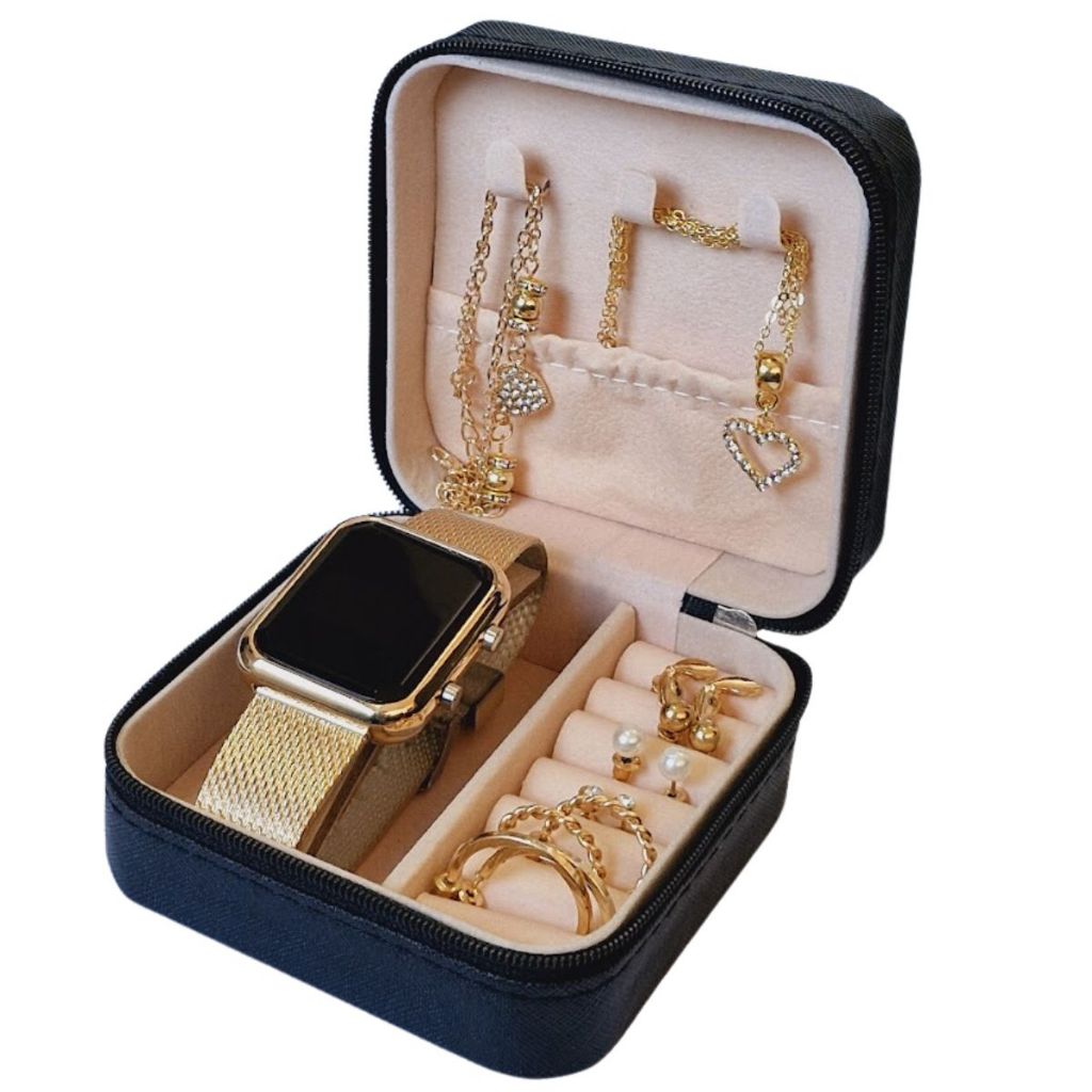 Relogio feminino Digital Led Dourado + Acessórios femininos - Kit 6 ...