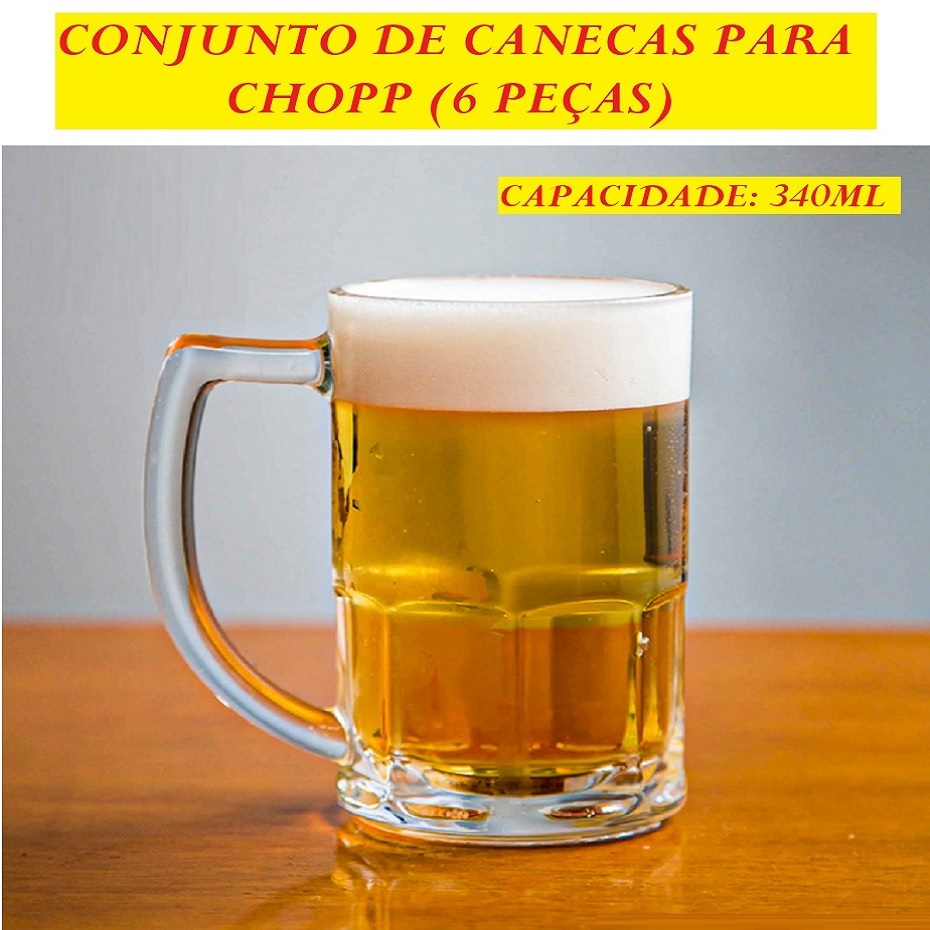 Conjunto 6 Canecas De Chopp 340ML Copo Copos De Vidro Original Line Bebidas Resistente ...