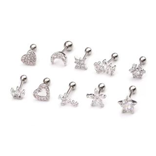 Kit 12 Pcs Piercing Targus /Cartilagem piercing com Zircão /Prata ...