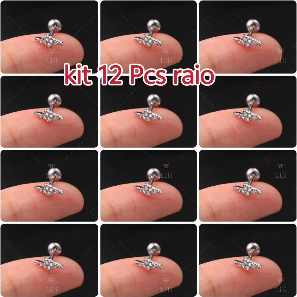 Kit 12 Pcs Piercing Targus /Cartilagem piercing com Zircão /Prata ...
