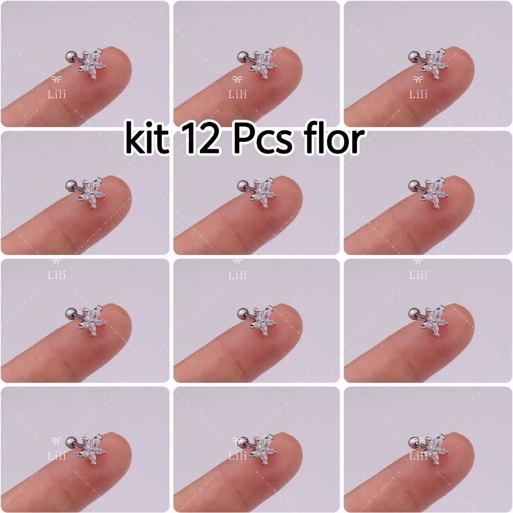 Kit 12 Pcs Piercing Targus /Cartilagem piercing com Zircão /Prata ...