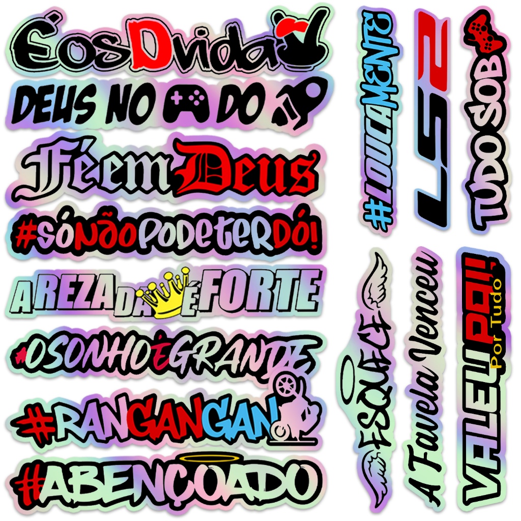 Kit 14 Adesivos Frases Holográfico Grande 20cm Carro Moto Bike Bag Caderno Notebook Sticker ...