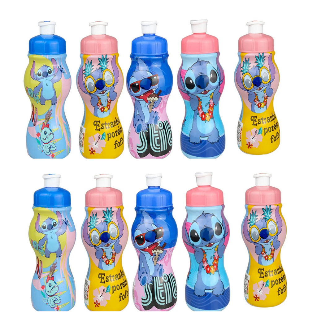 Kit com 10/15/25 Garrafinhas Stitch Frozen Homen Aranha 250ml Lembraça ...