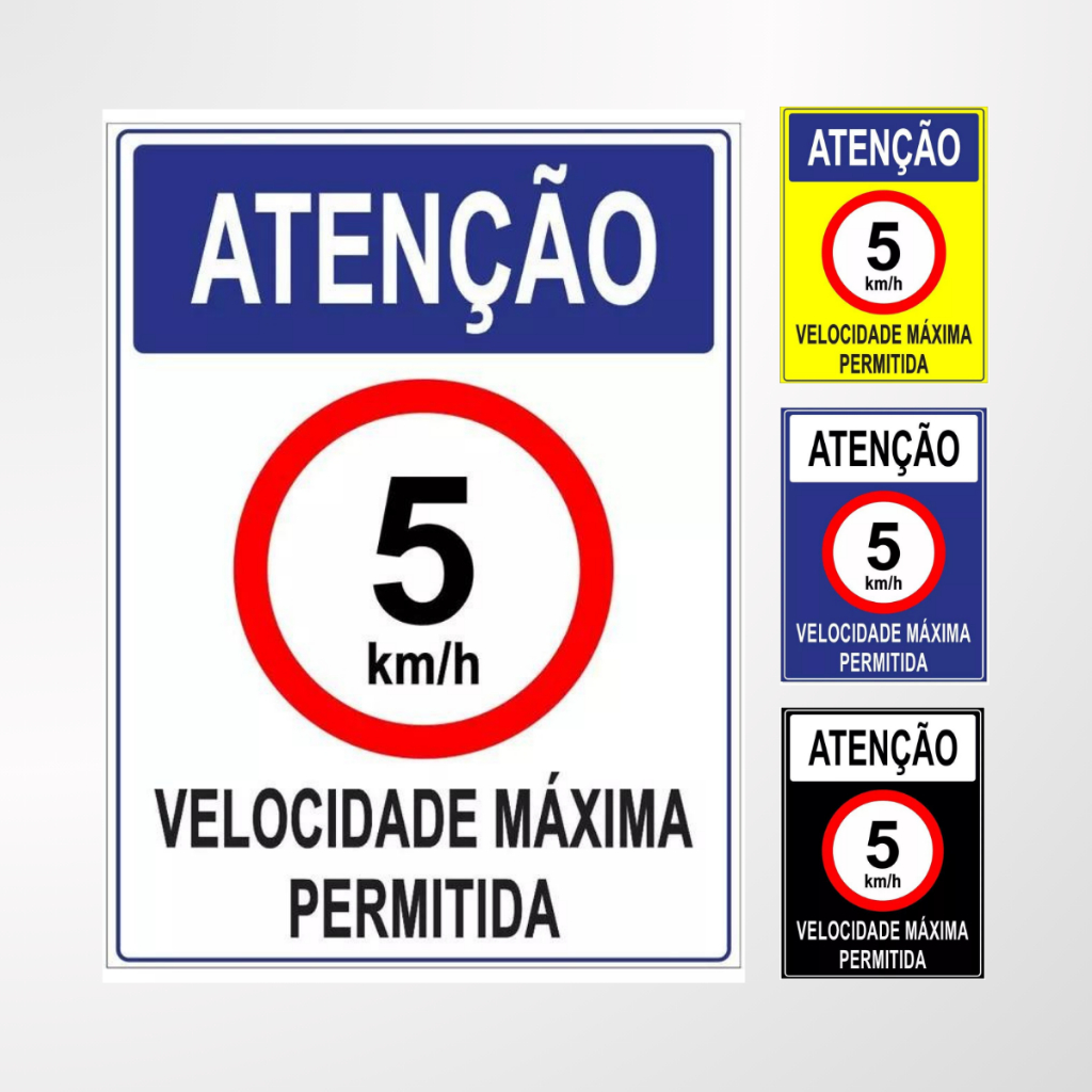 Placa Velocidade Máxima Permitida em PVC 5km/h Sinalização Atenção ...