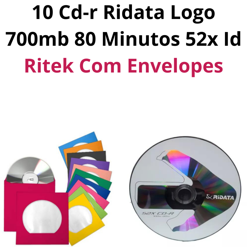 10 Mídia Virgem Cd-r Ridata Logo 700mb 80min Original C/l Envelope | Shopee Brasil
