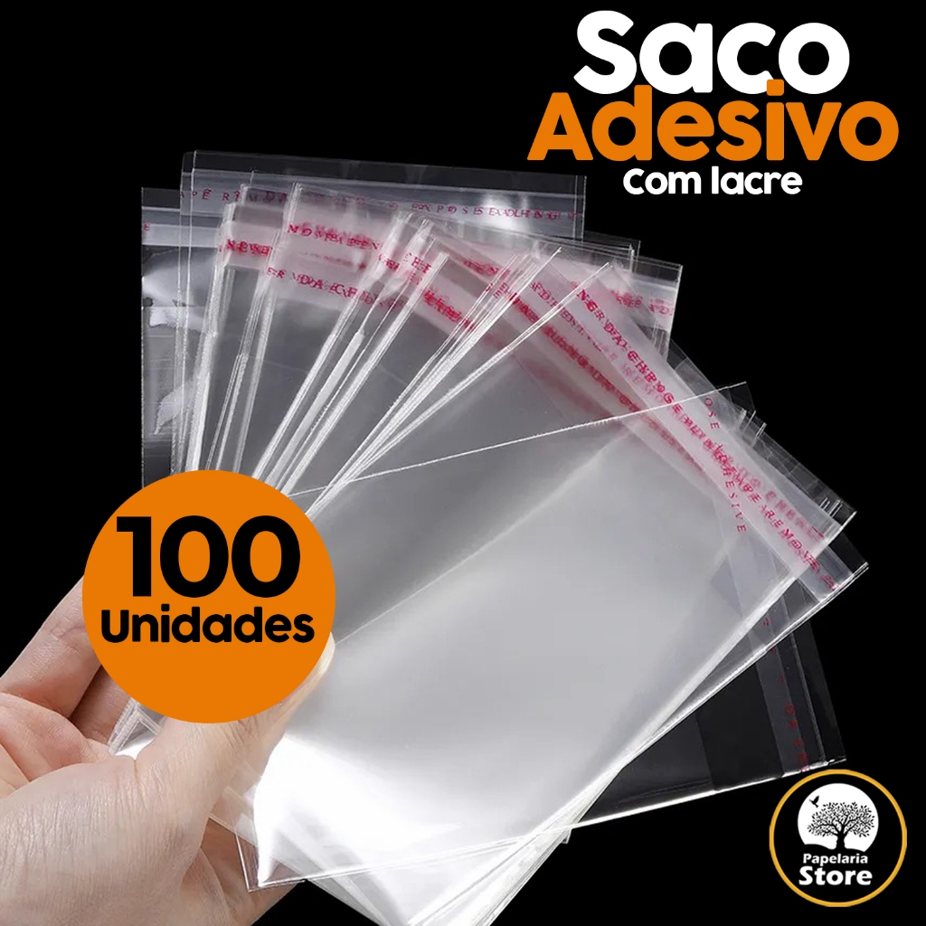 Kit Saco Celofane Transparente Adesivo Saquinho Adesivado Com 100 ...