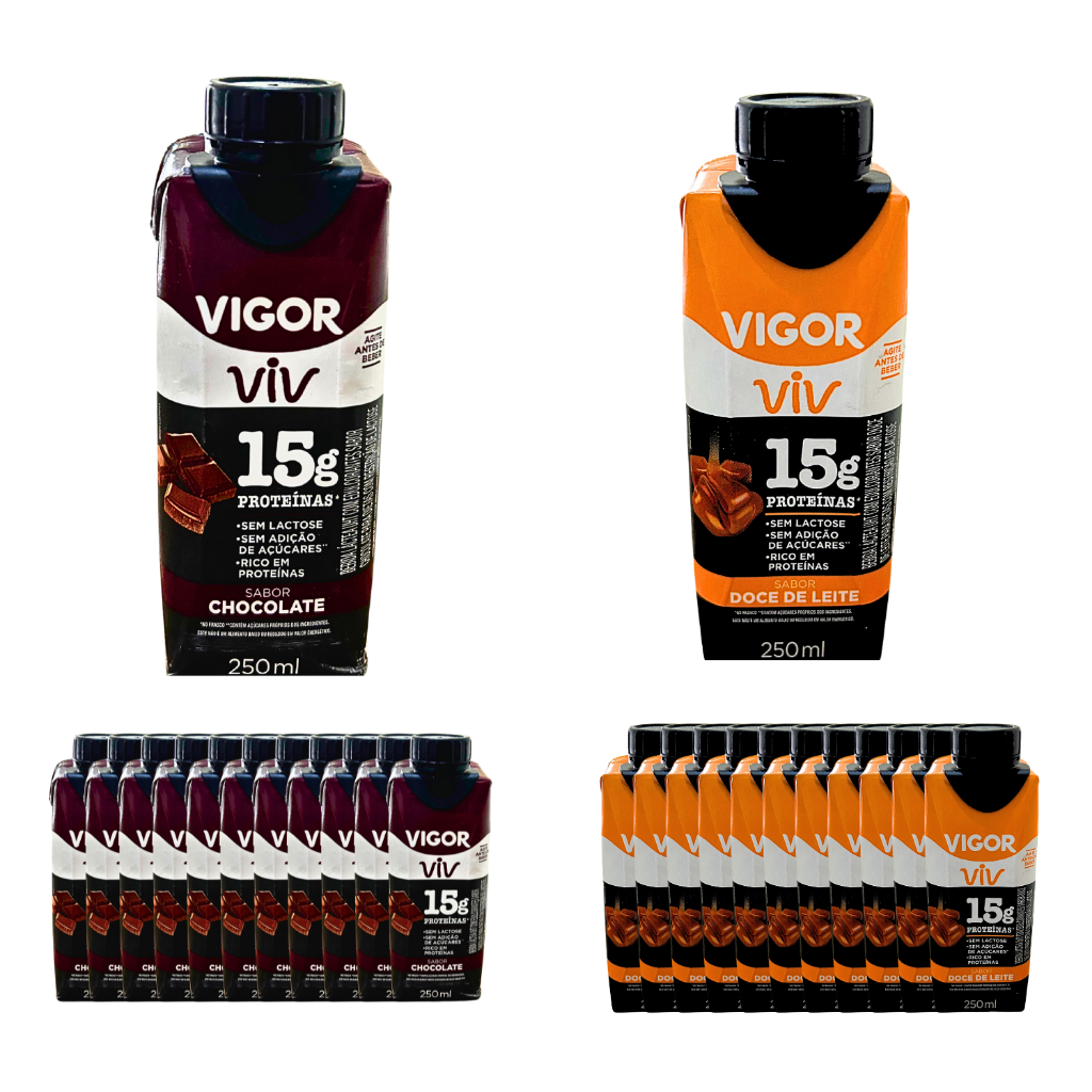 Bebida Láctea Proteínas Whey Chocolate - Doce de Leite Vigor Viv ...