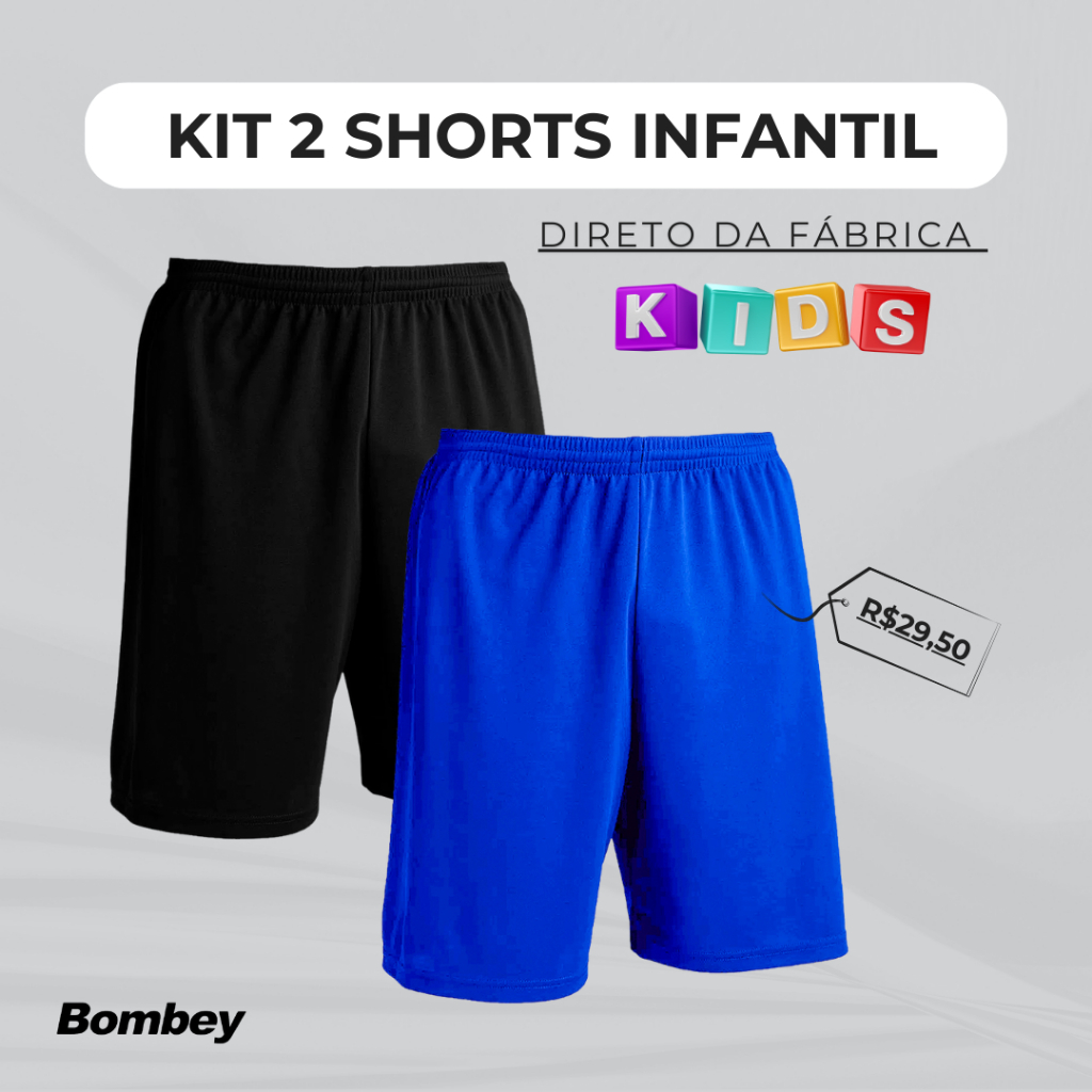 Kit 2 Shorts Infantil - Calção Bermuda De Futebol Secagem Ultra Rápida ...