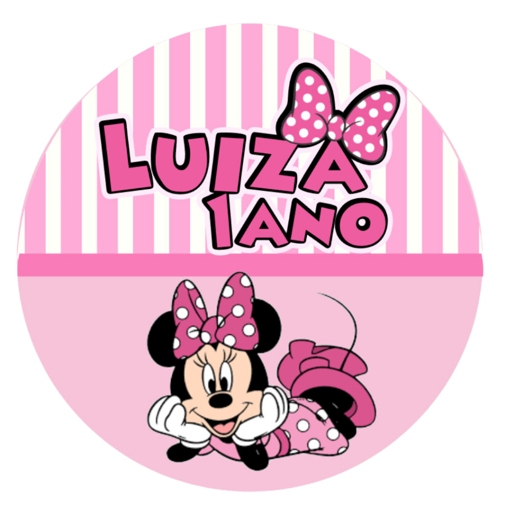 64 Adesivos Personalizados Minnie Rosa Para Lembrancinhas 5 e 3 cm ...