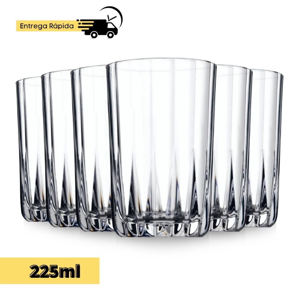 Jogo De Copos Em Vidro Kit 6 Peças Cozinha Para Água Suco Drink ...