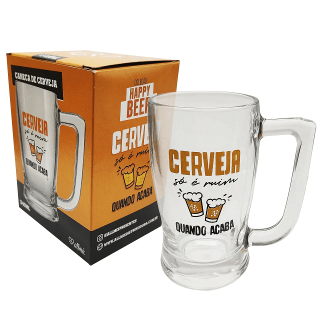 Caneca de Vidro Chopp Taberna Happy Beer 340ml Frases | Shopee Brasil