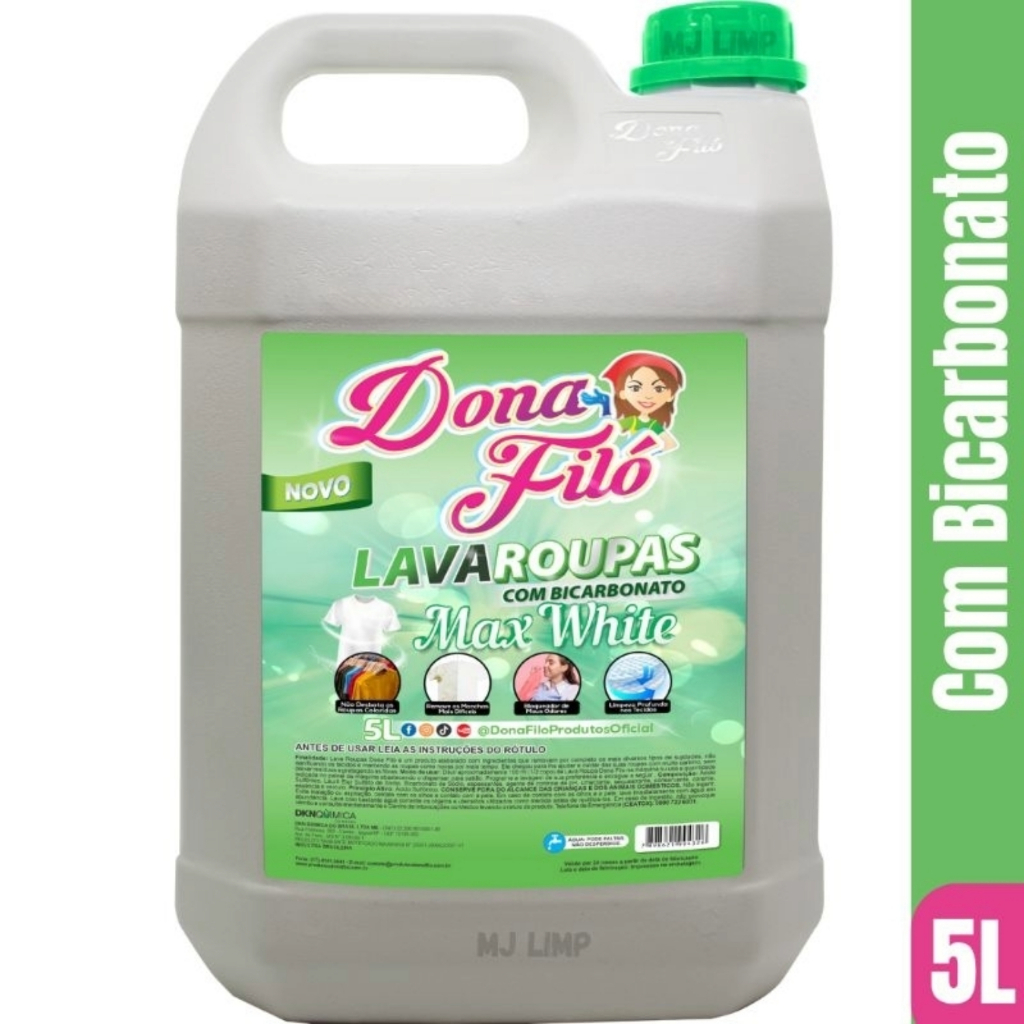 Lava Roupas com Bicarbonato Max White 5L Dona Filo | Shopee Brasil