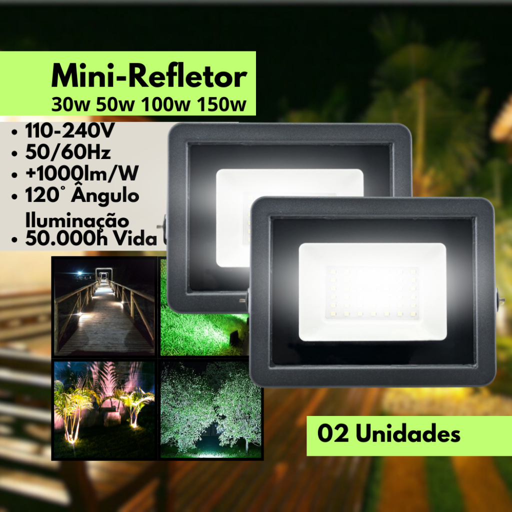 2 Mini Refletor Led Smd 30w 50w 100w 150w Holofote IP65 Slim Branco Frio 6500k | Shopee Brasil