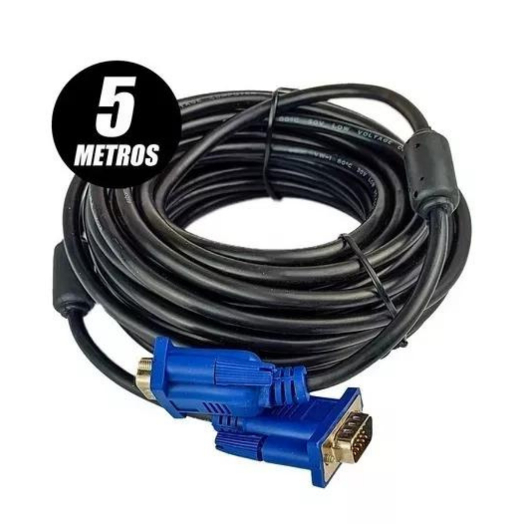 Cabo Vga X Vga 5 Metros P/ Monitor Pc Projetor C/ Filtro | Shopee Brasil